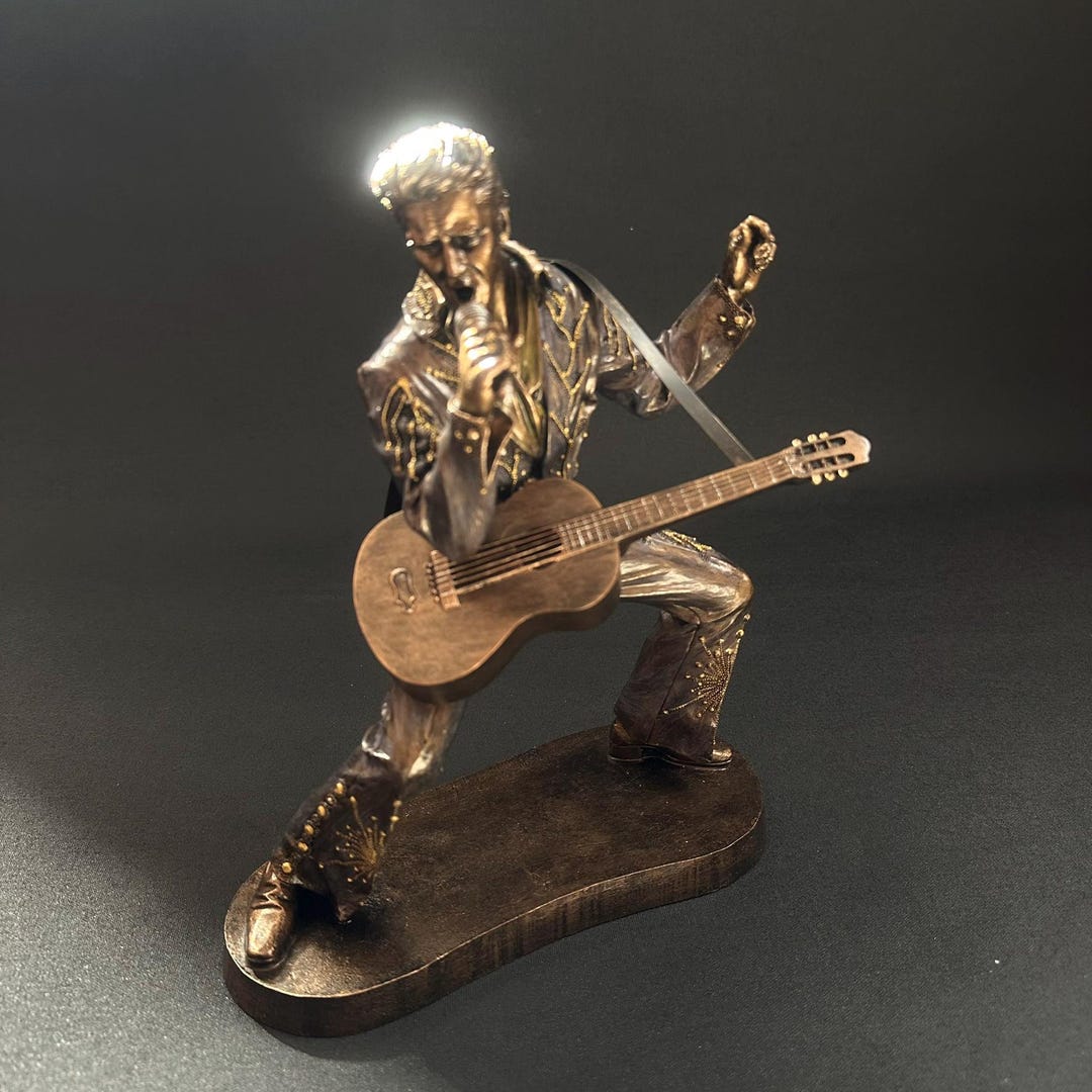 Handmade Bronze Finish Rock Singer Statue With Guitar - Vintage ...