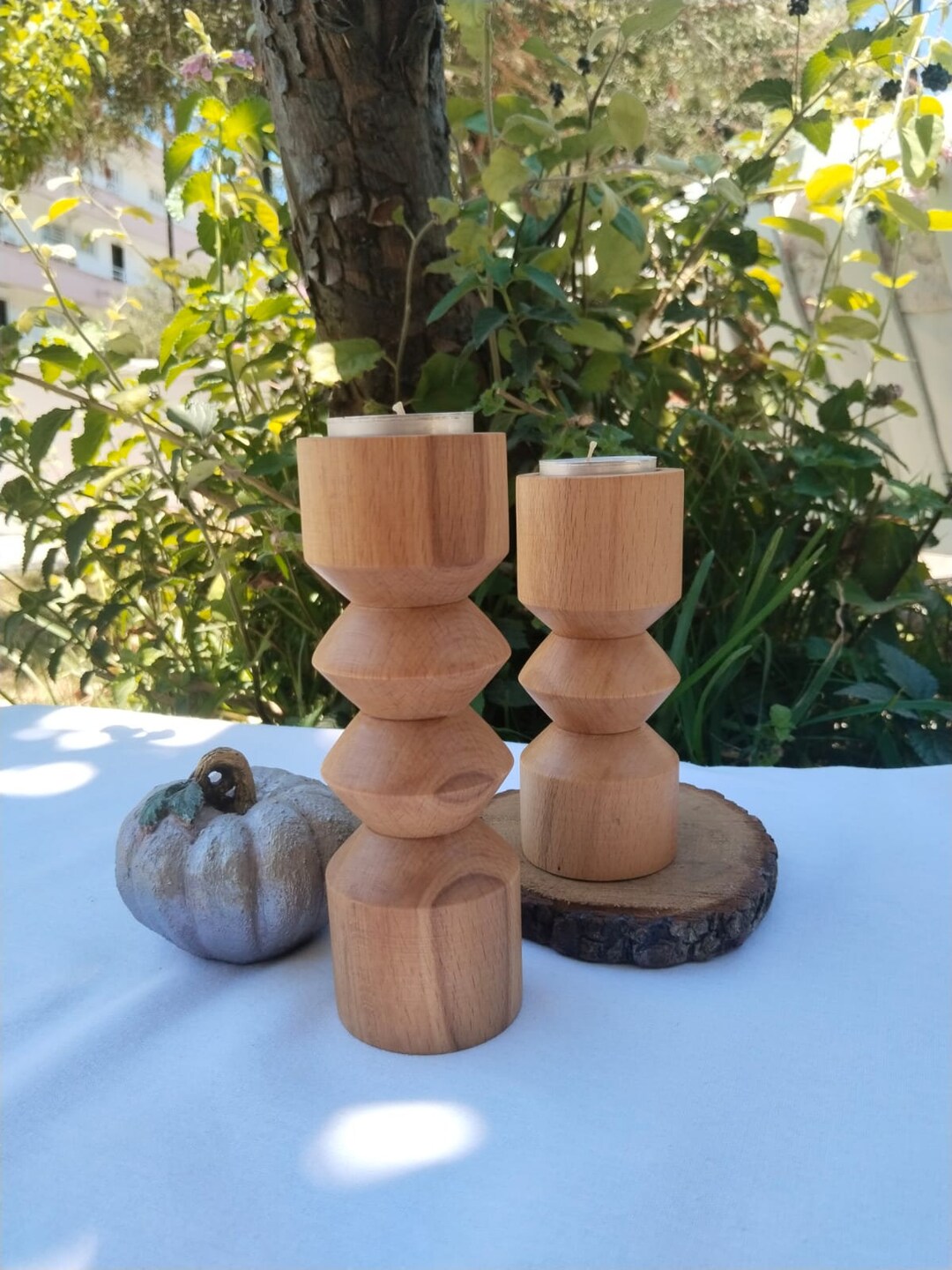 Handmade Wooden Candle Holder Set, Minimalist Home Decor, Unique Home ...