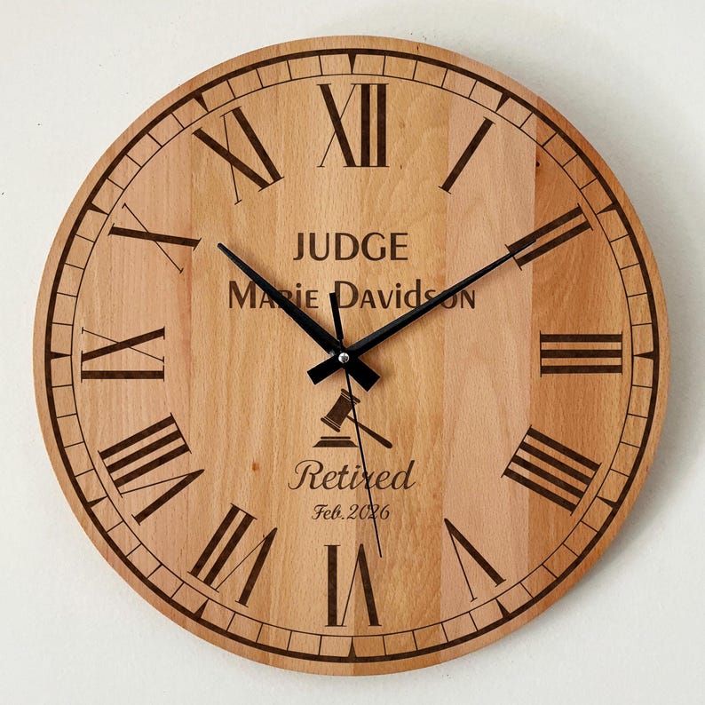 Custom Engraved Solid Wood Wall Clock - Personalized Retirement Gift ...
