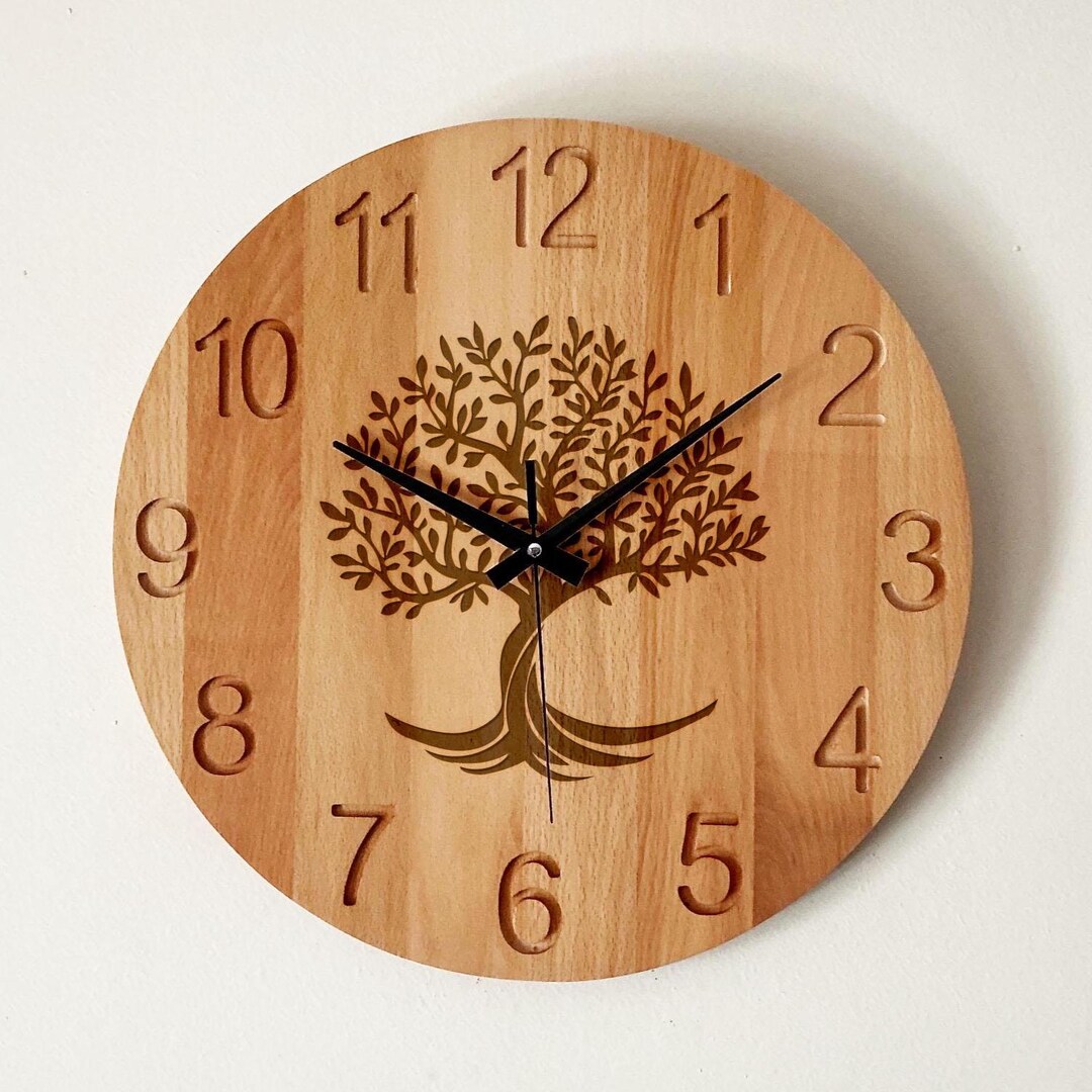 Beech Wood Tree of Life Wall Clock: Engraved Boho Decor - Etsy