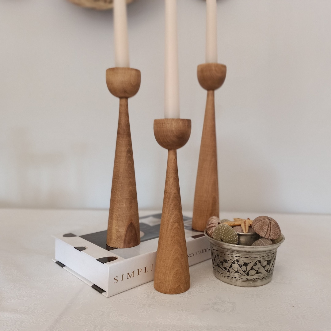 Handmade Wooden Candlestick Holder Set, Handcrafted Candle Holder ...