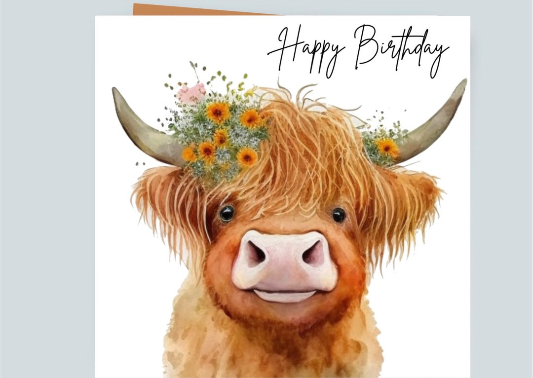 Cute Highland Cow Birthday Card Personalised Any Age 1st,2nd,3rd,4th ...