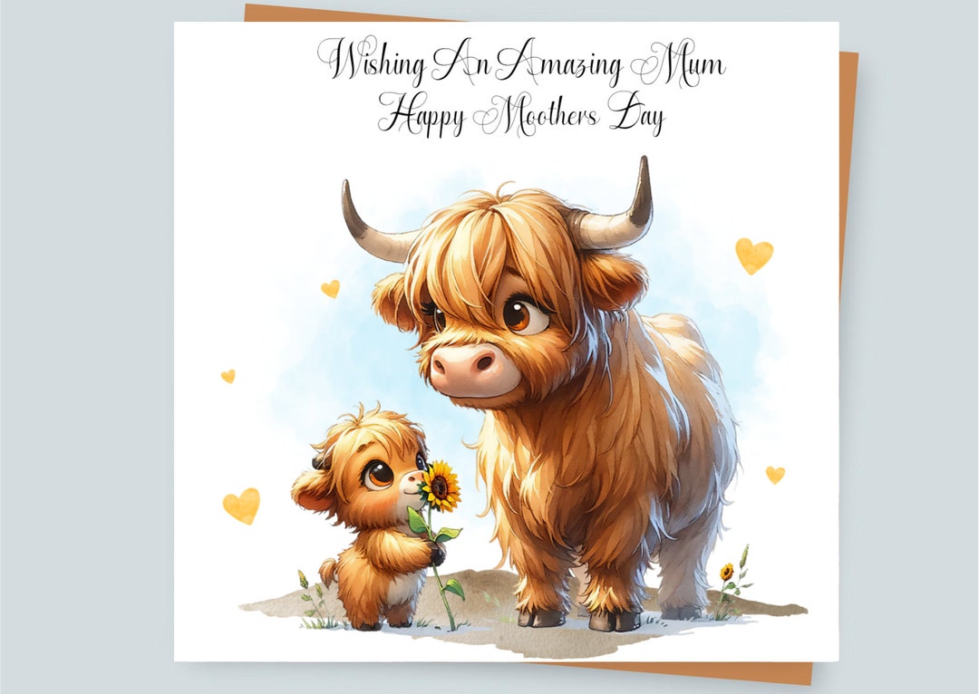 Cute Highland Cow-happy Moothers Day Card Personalised-mum-mam-mummy ...