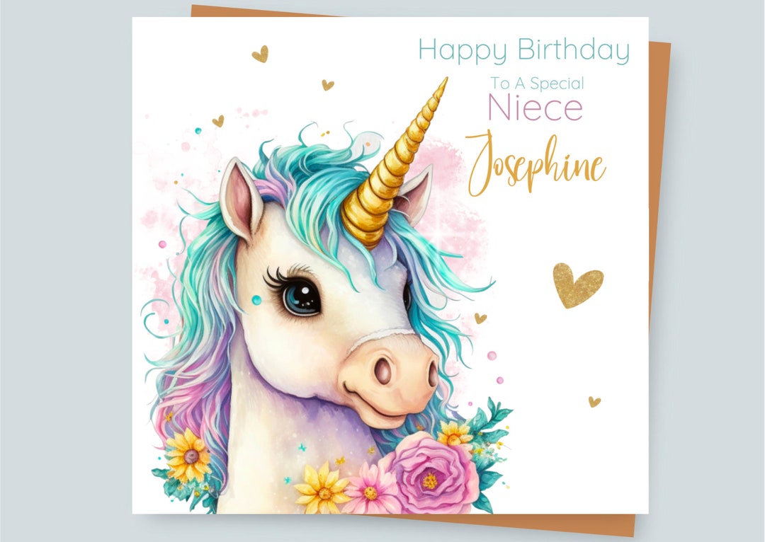 Unicorn Girl Birthday Card Personalised Any Age - Etsy
