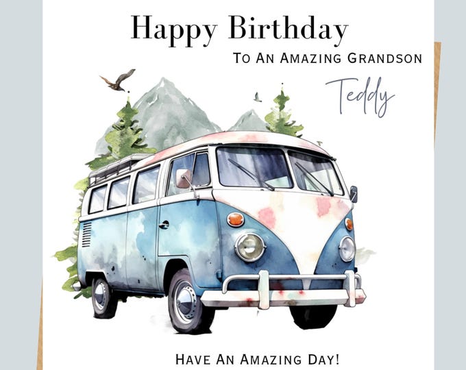 Personalised Campervan Birthday Card VW Campervan Transporter T5 T6 ...