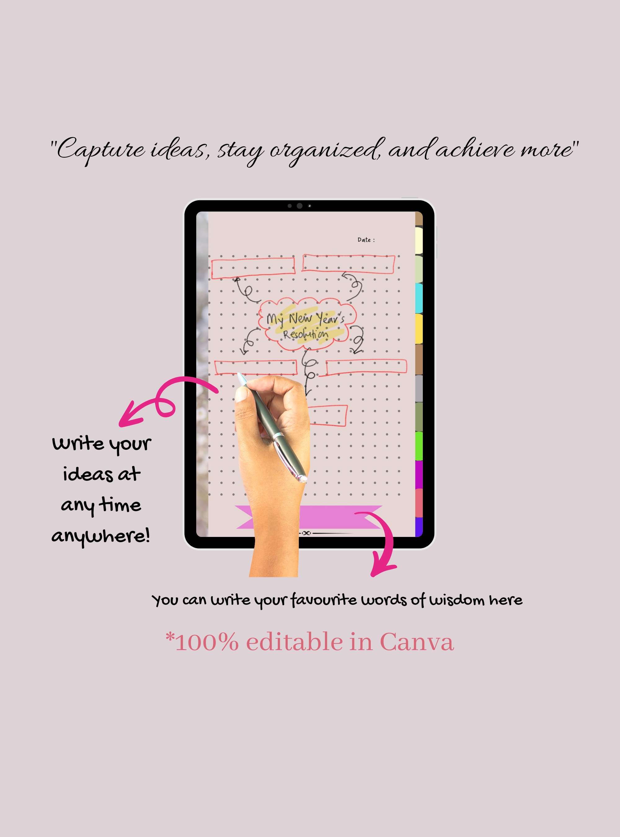 Digital Notebook Template Canva Template 11 Hyperlinked Tabs 10 Dotted ...