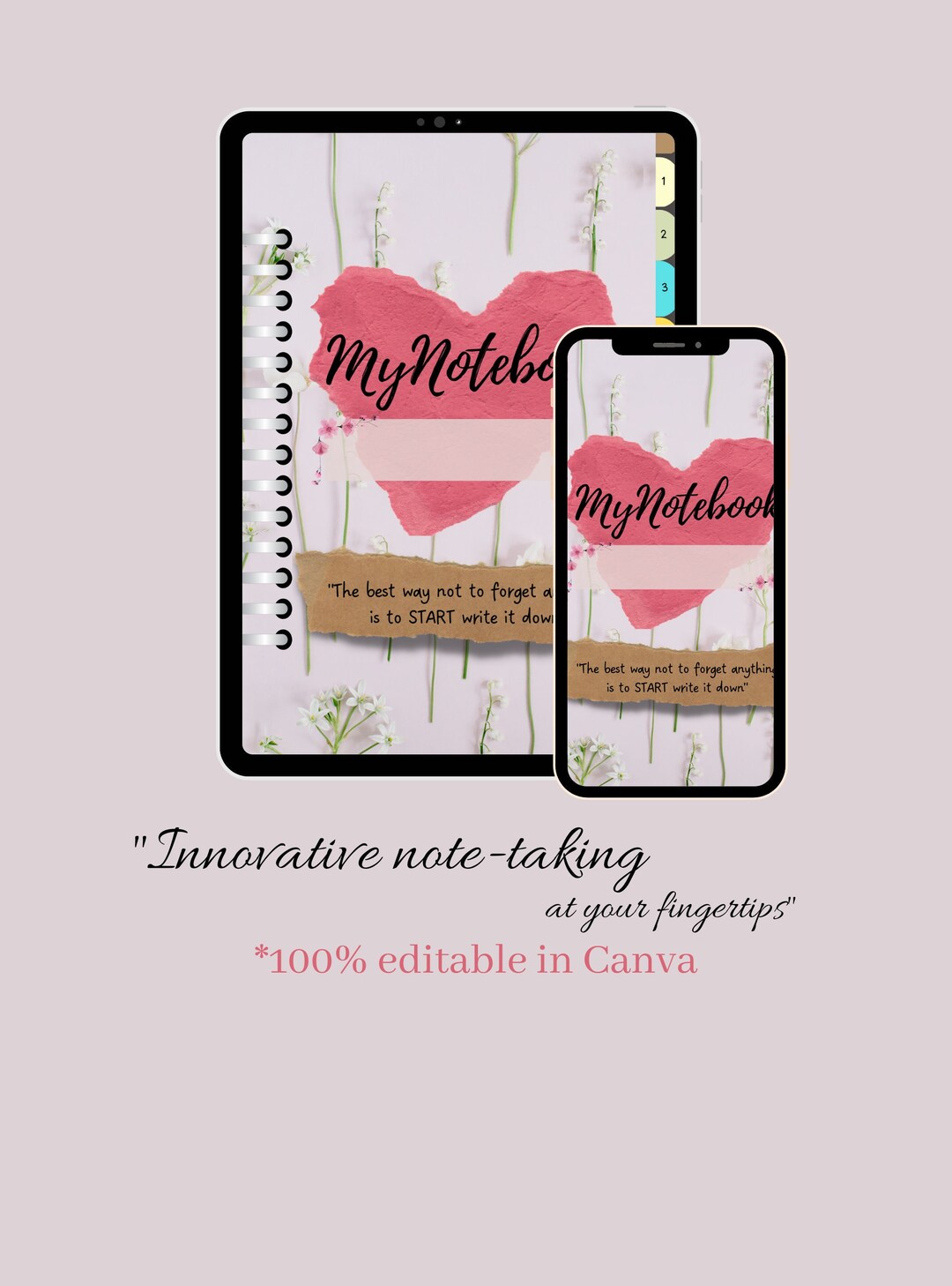 Digital Notebook Template Canva Template 11 Hyperlinked Tabs 10 Dotted ...