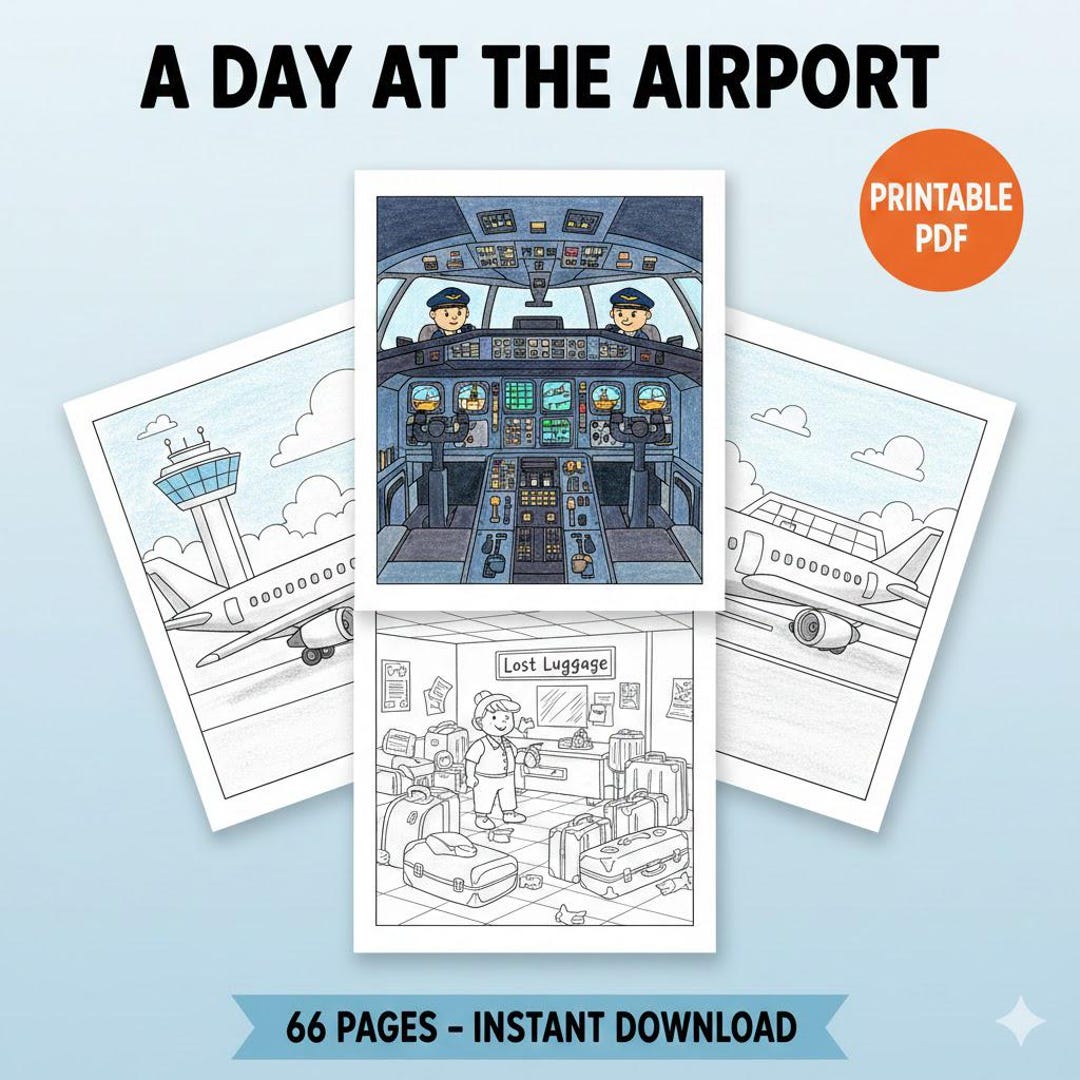 Airport Coloring Book for Kids, Printable Toddler Travel Activity Pack ...