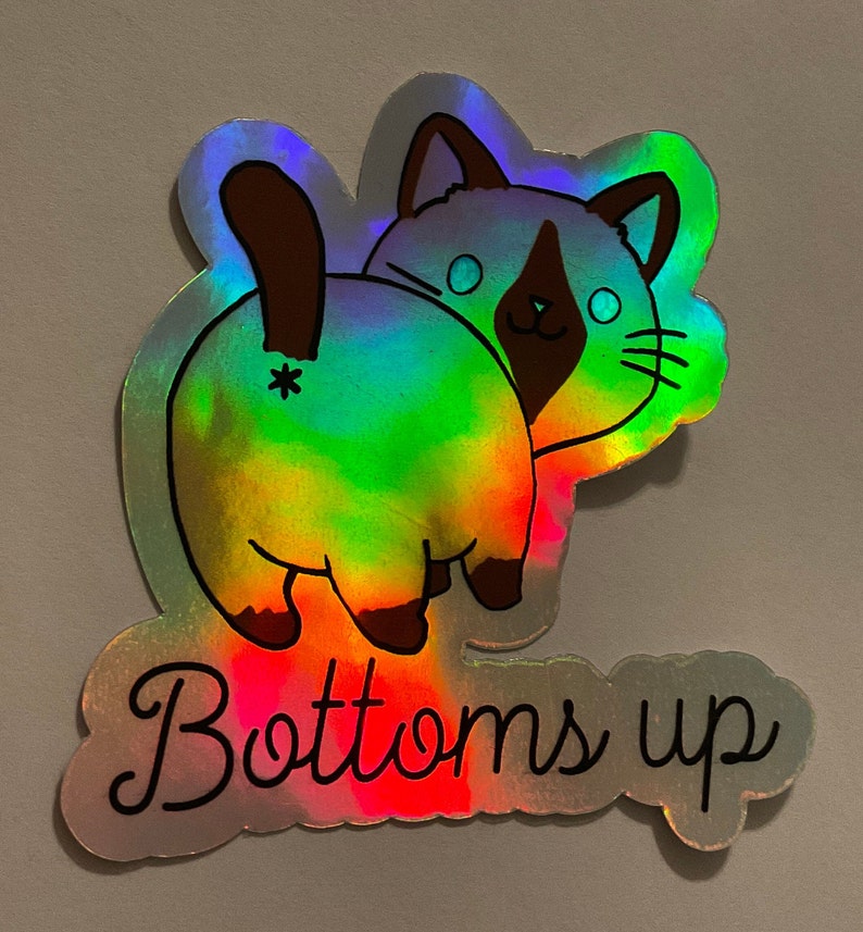 Holographic Bottoms up Cat Sticker - Etsy