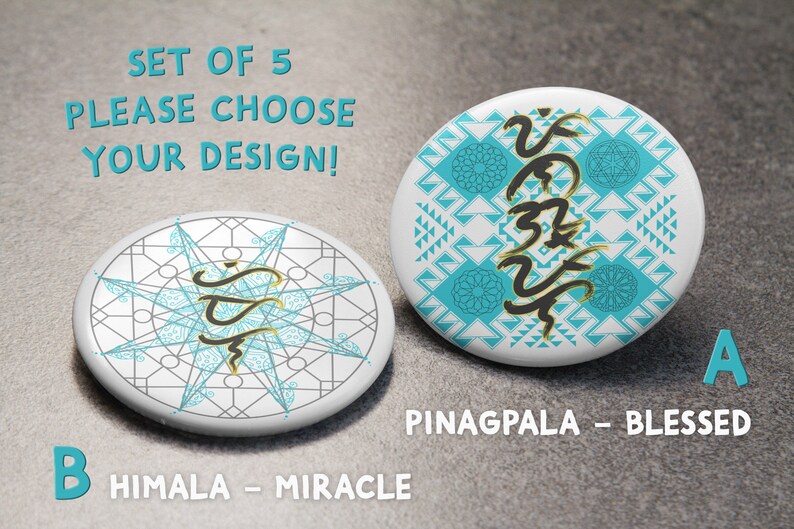 Set of 5 Baybayin Philippines Tribal Buttons - Pinagpala & Himala ...