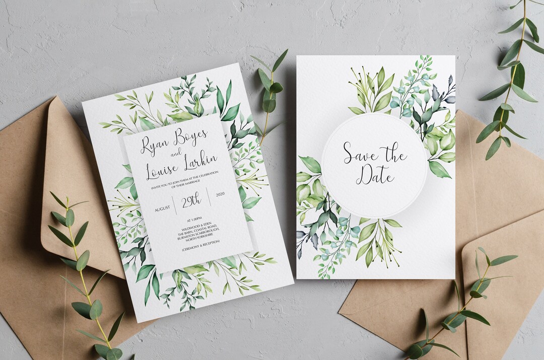 Personalised Leaf Wedding Invitation Template | Botanical Bespoke ...