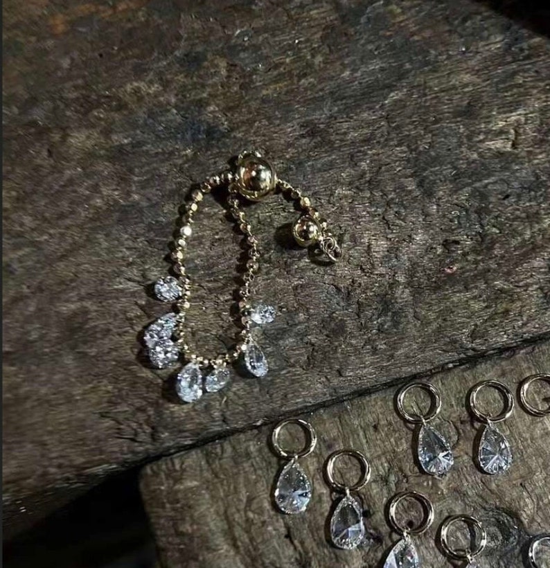 18K Solid Gold Floating Diamond Chain Ring, Au750 Unique Extremely ...