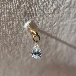 18K Gold Pear Diamond Stud Earring: Floating Charm, Au750 Threaded Post ...
