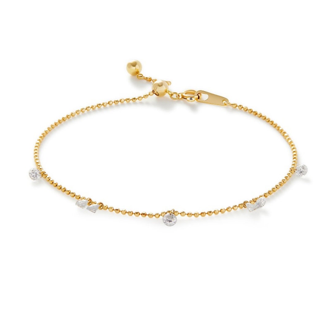 18K Solid Gold Floating Diamond Bracelet, Au750 Unique Extremely Shiny ...
