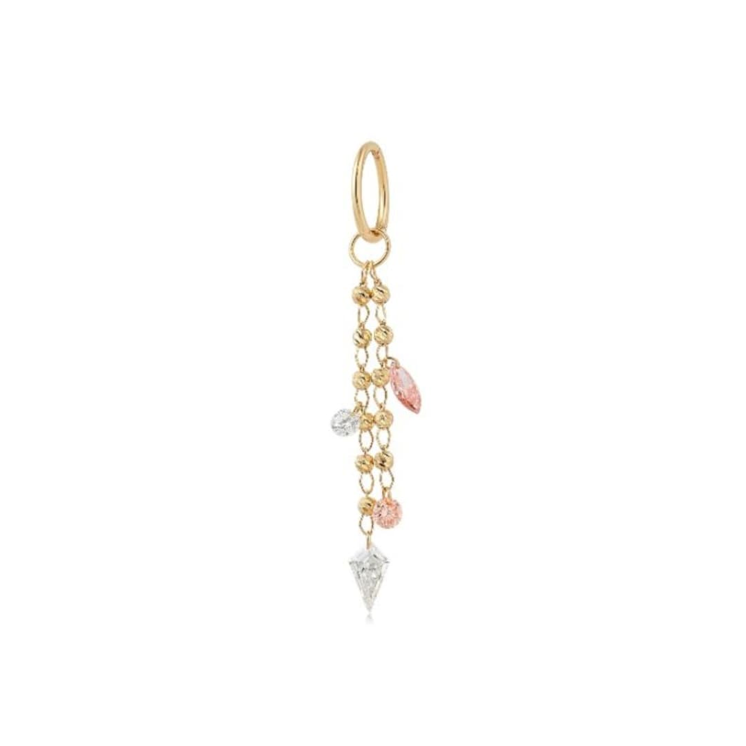 18K Solid Gold Floating Diamonds Golden Beads Charm, Au750 Unique ...
