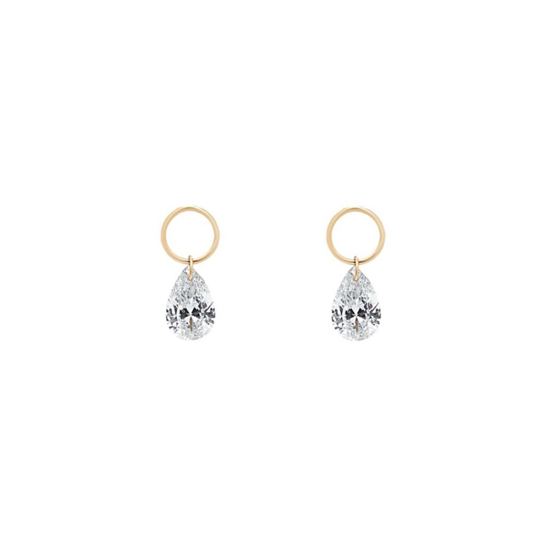 18K Gold Pear Diamond Earring Charms: Floating Design, Au750 Pair - Etsy
