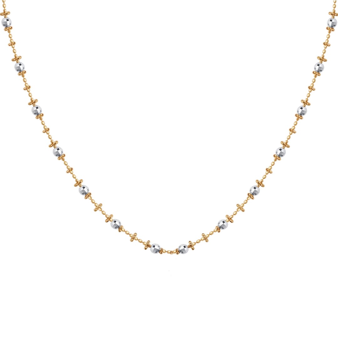 18K Solid Gold Two Tone Bead Necklace, Unique Double Colour Jewelry US ...