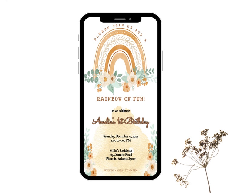 Editable Boho Rainbow Floral Birthday Invitation Minimalist - Etsy