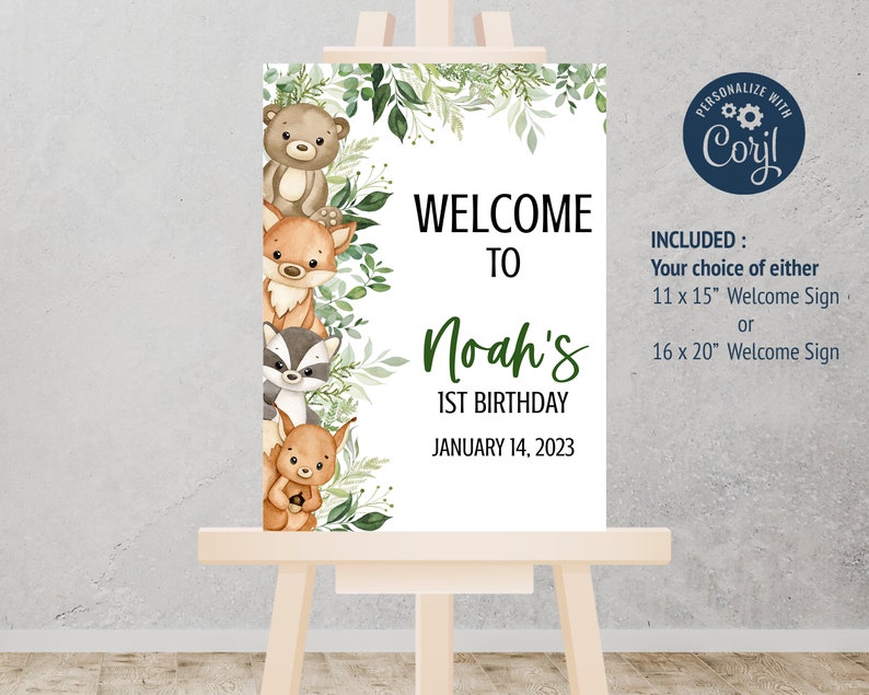 Editable Woodland Animals Birthday Welcome Sign Woodland - Etsy