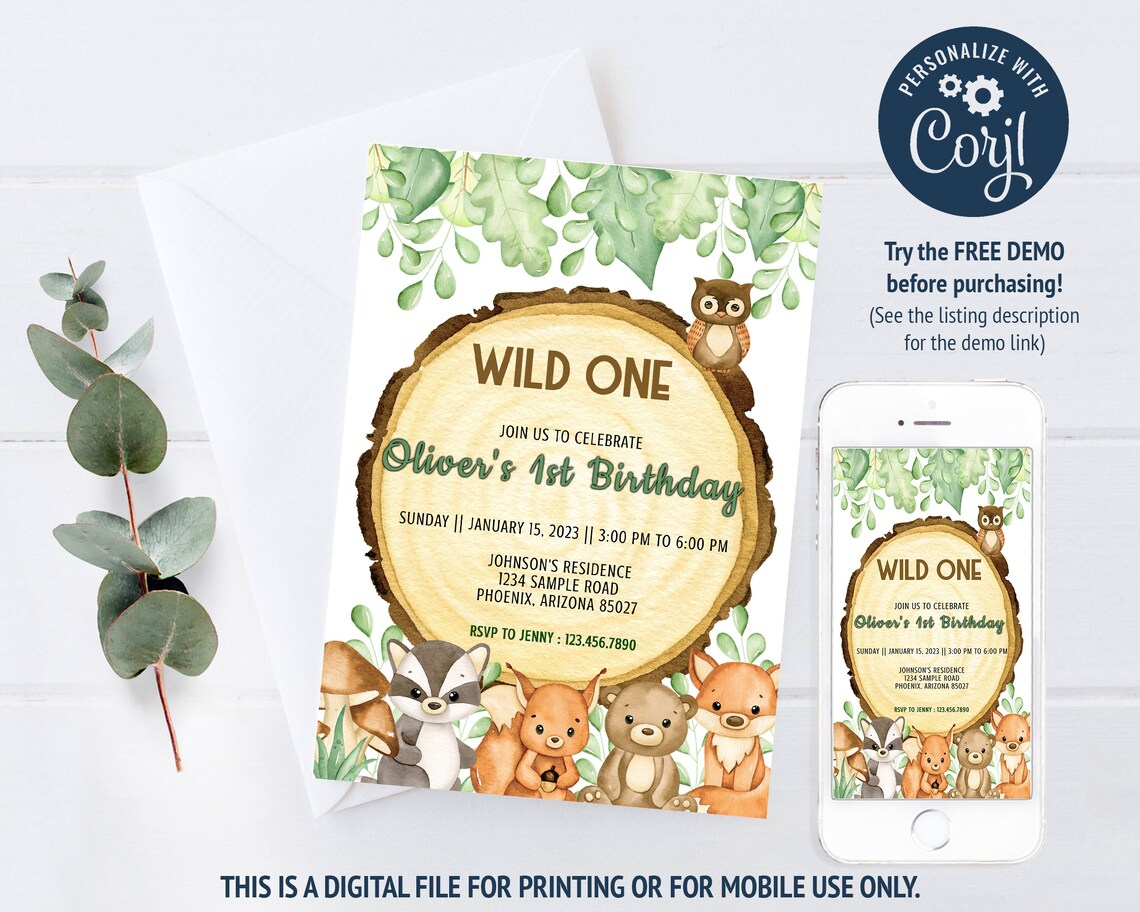 Editable Woodland Birthday Invitation Woodland Animals - Etsy