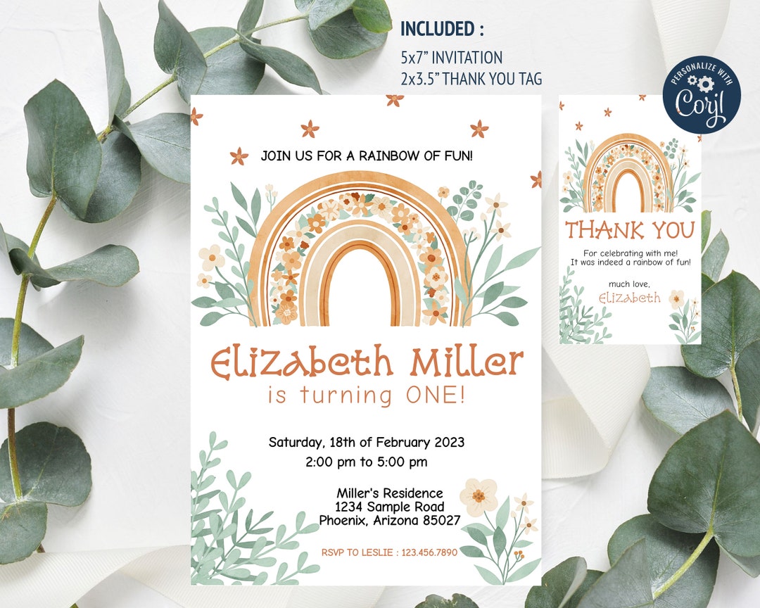Editable Boho Rainbow Birthday Party Invitation Rainbow - Etsy