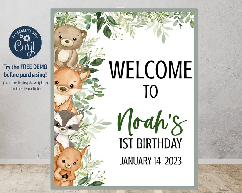 Editable Woodland Animals Birthday Welcome Sign Woodland - Etsy