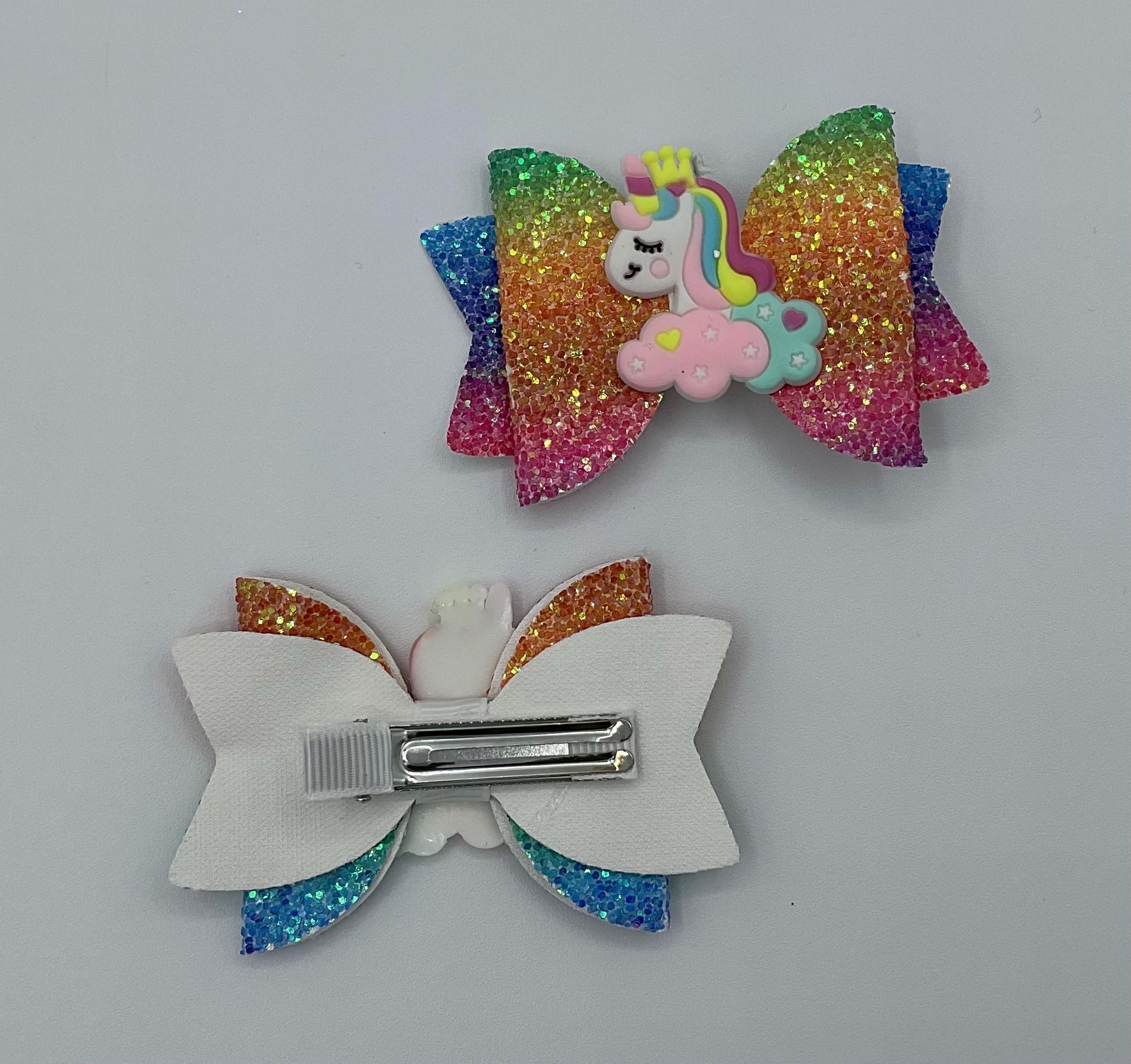 Cute Rainbow Bow With Unicorn Center Accent 3.5 Inch Magical ...