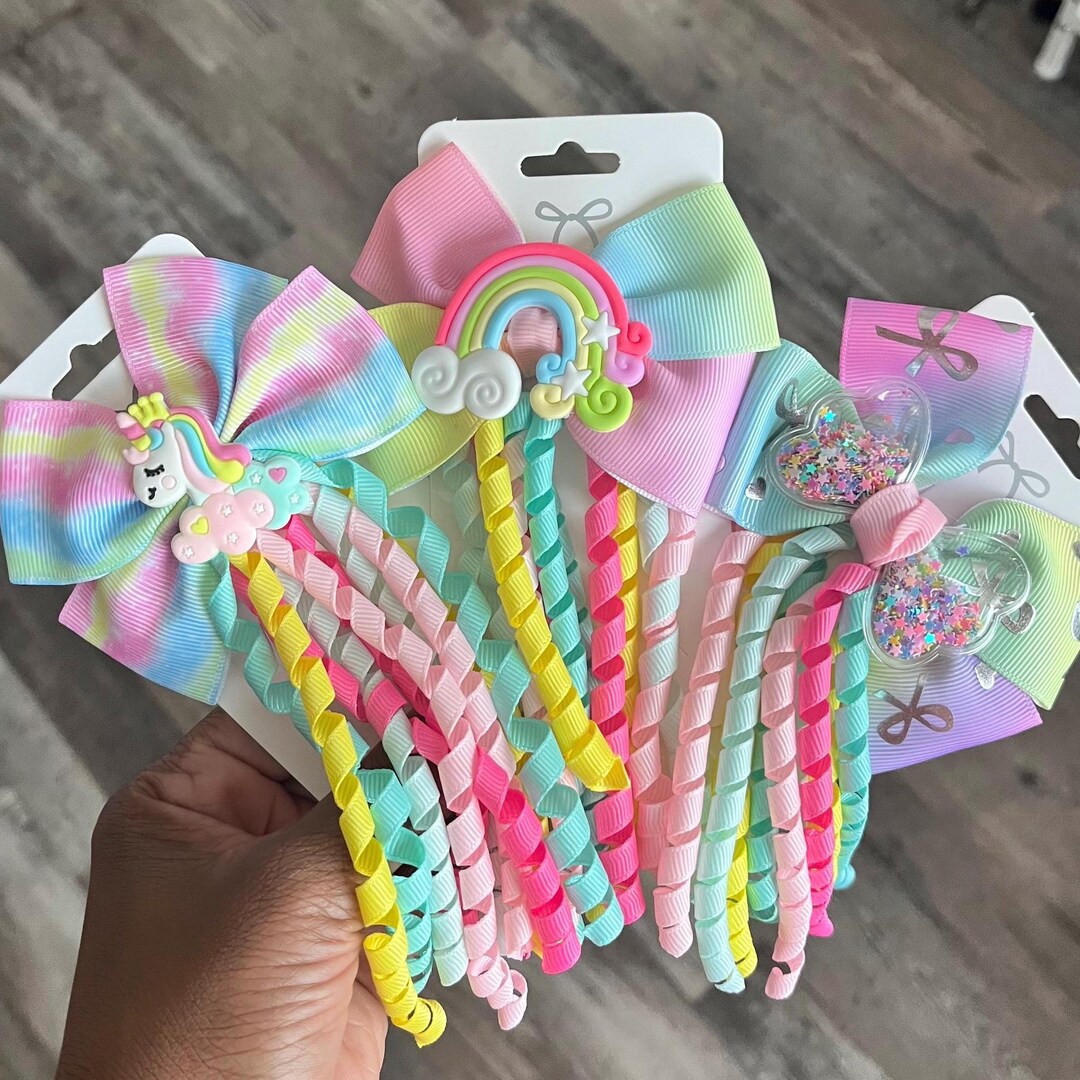 Colorful Curly Ribbon Hair Clips- Hair Clips for Girls- Rainbow Hair ...