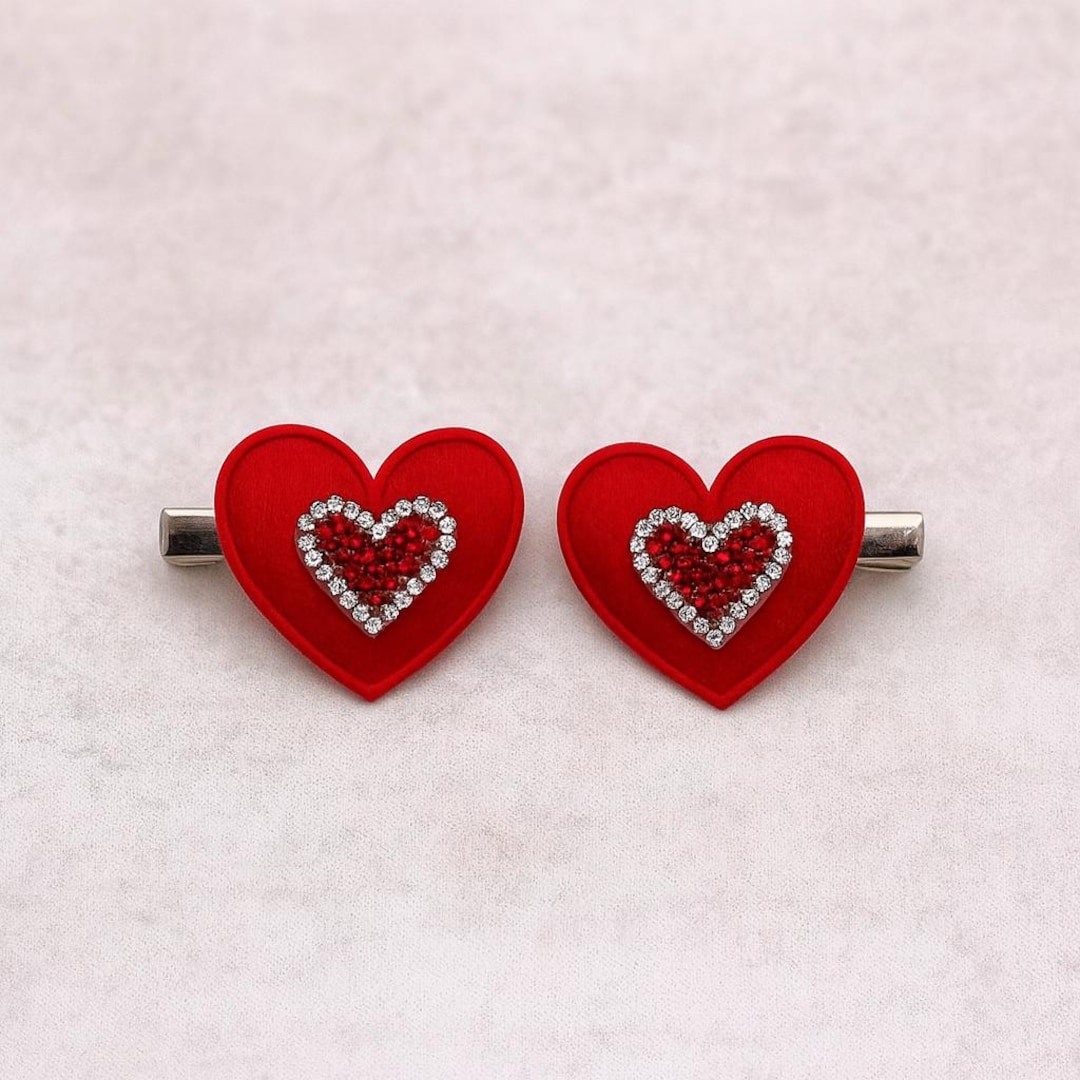 Red Heart Hair Clips | Valentine’s Day Hair Clips for Girls | Sparkly ...