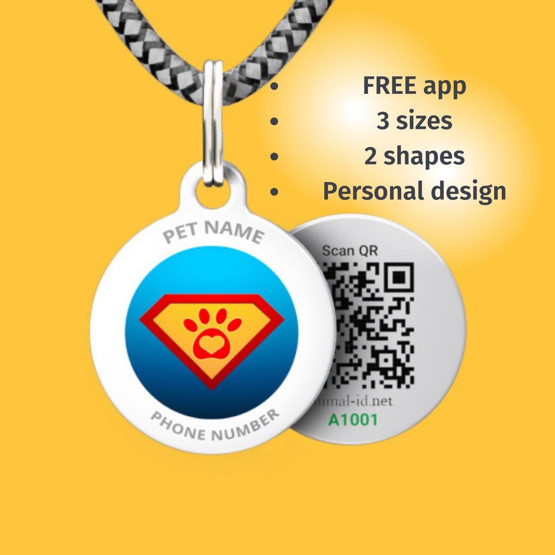 Pet Tag ID, Dog ID Tag, Dog Name Tag, QR Code Dog Tag, Custom Dog Tag ...