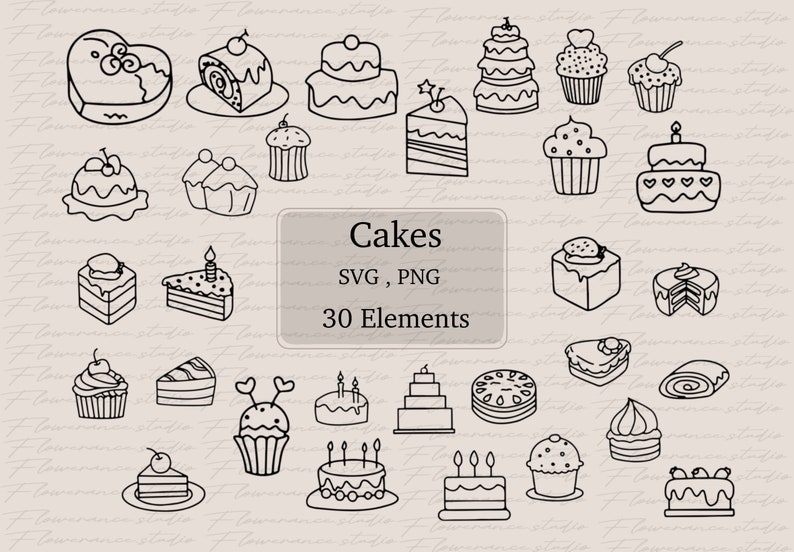 Cake SVG , Cupcake Svg, Bakery Svg, Cake PNG Bundle, Cake Clipart, Cake ...