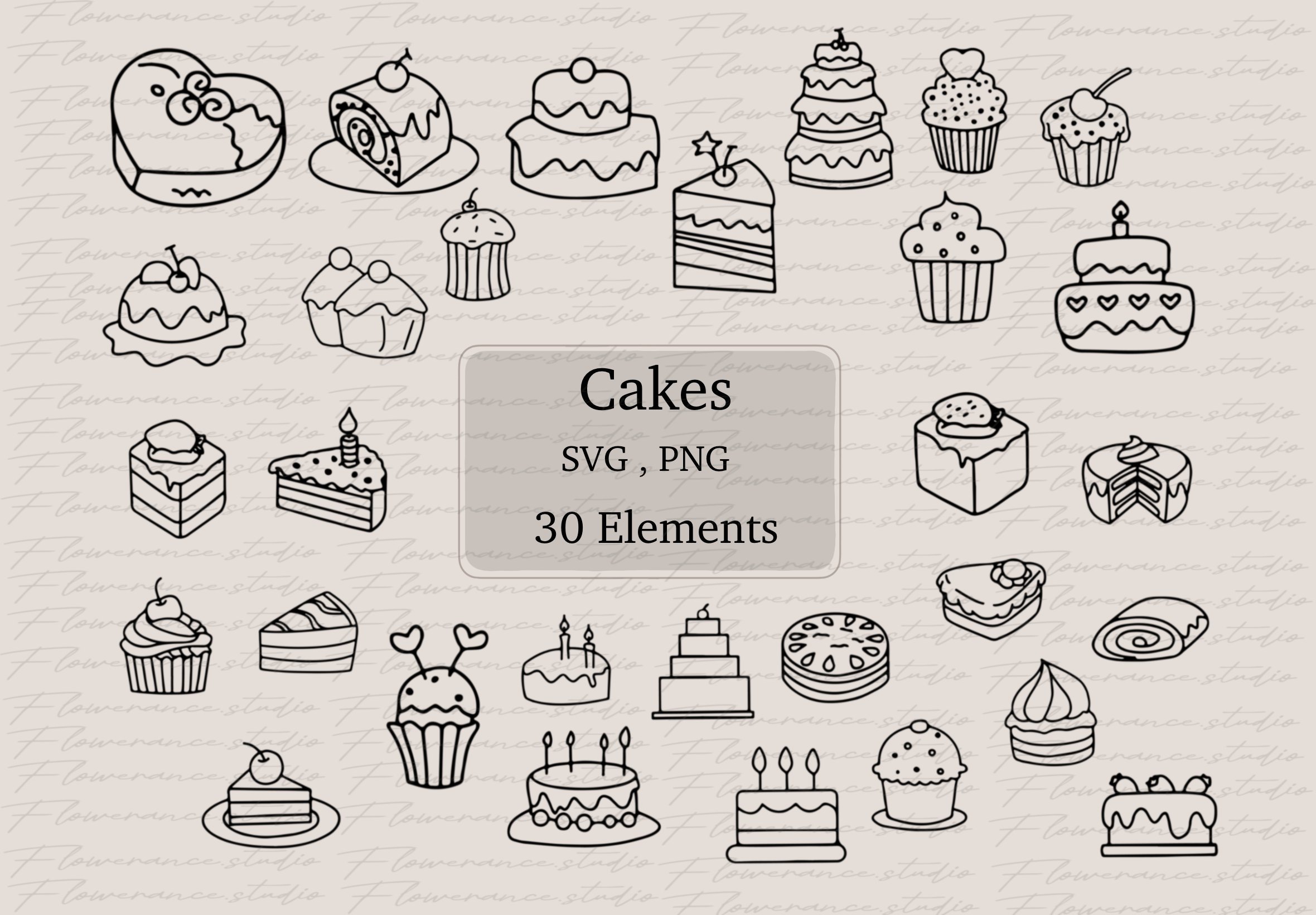 Cake SVG , Cupcake Svg, Bakery Svg, Cake PNG Bundle, Cake Clipart, Cake ...