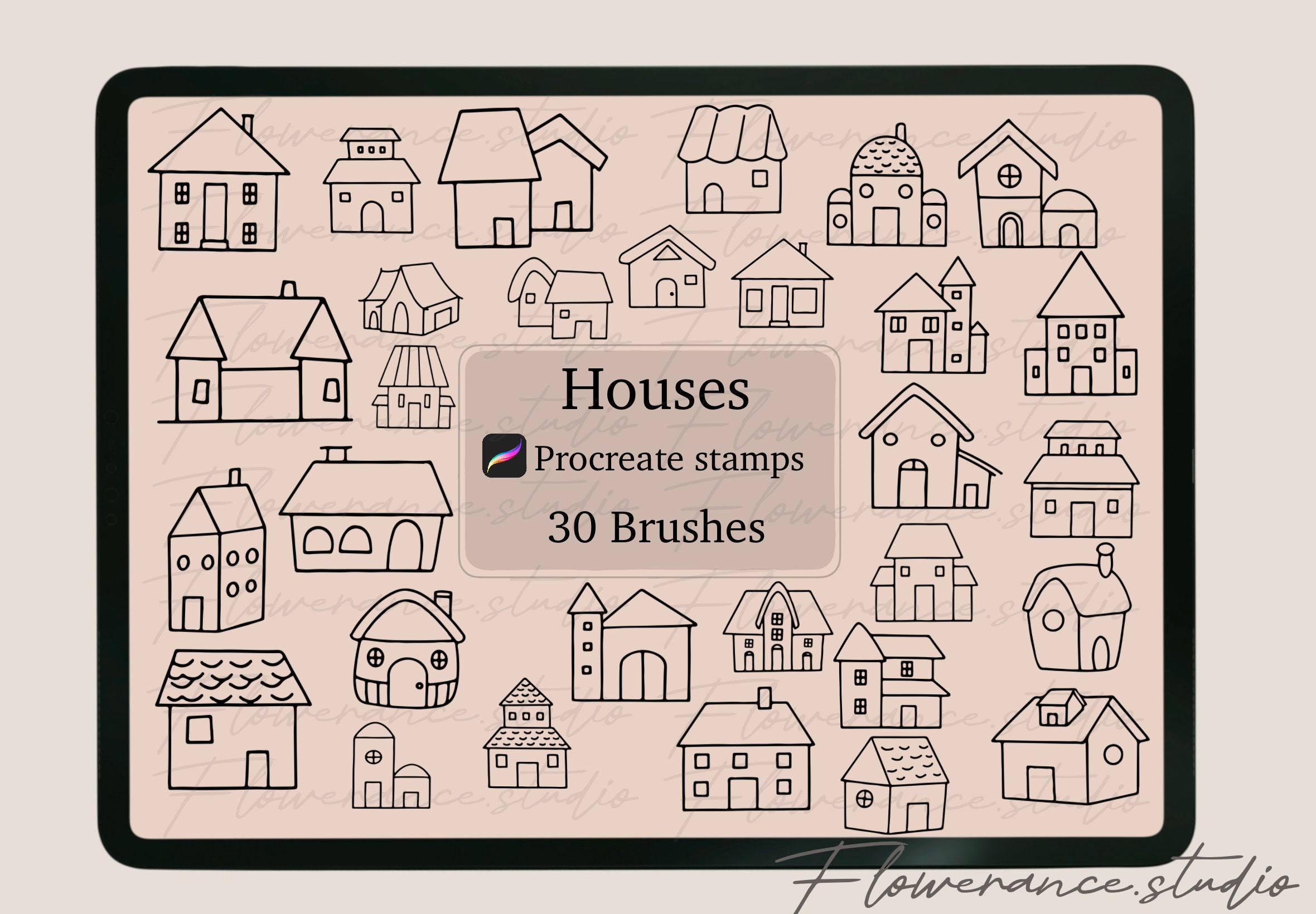 House Stamps, House Procreate Stamps, House Brush, Houses Stamp ...