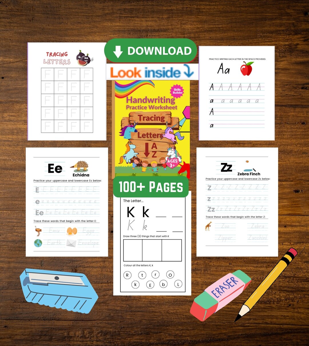 Tracing Letters A-Z, Handwriting Practice Worksheet - Etsy