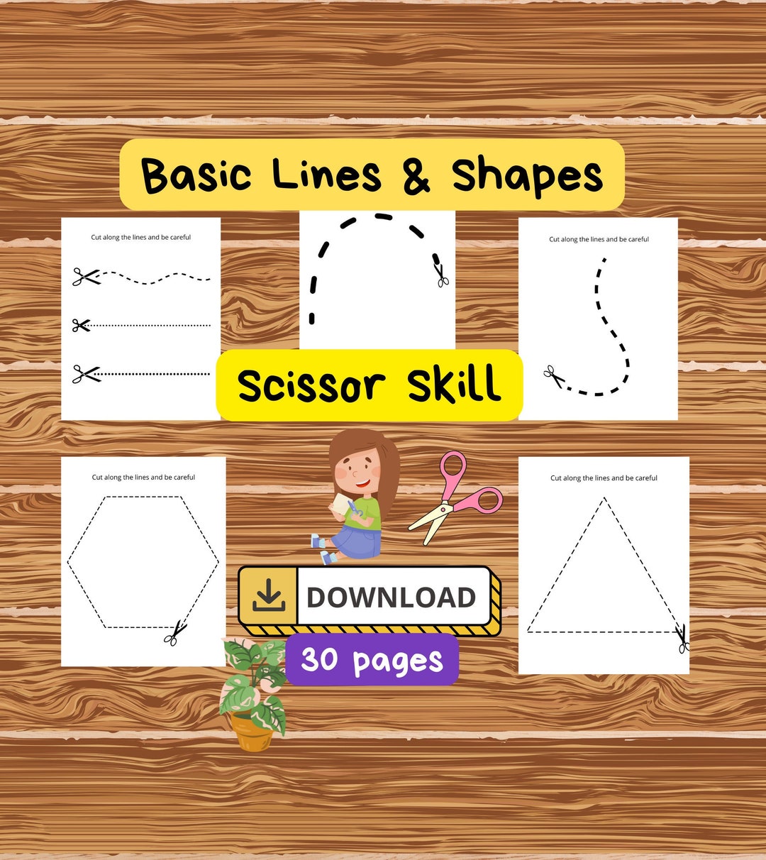 Basic Lines and Shapes Scissor Skills Download and Print Pages - Etsy