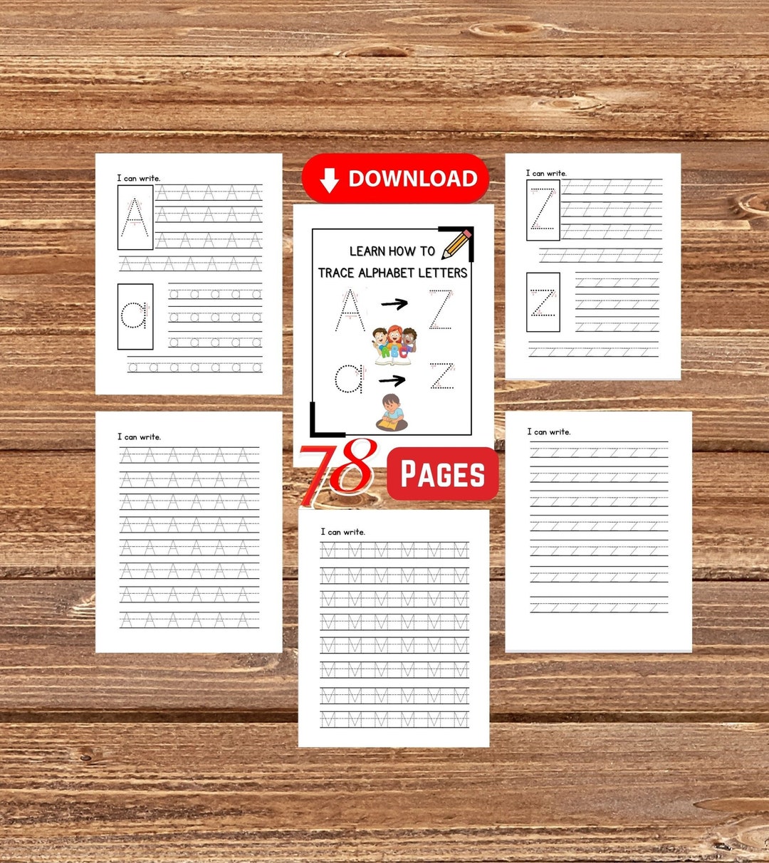 Trace and Write Alphabet Letters From A-Z Worksheet for Kids Ages 3-5 ...