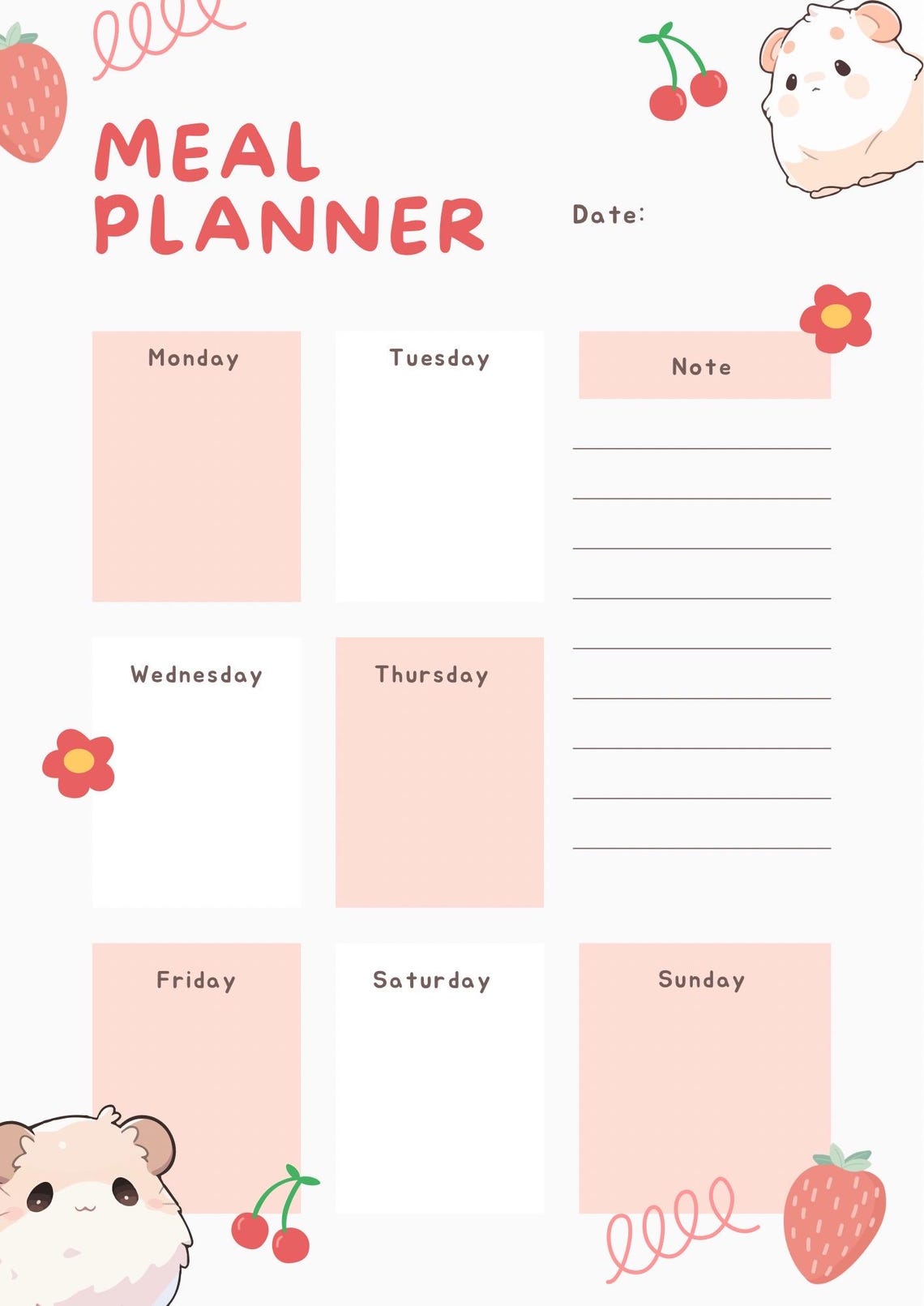 Weekly Meal Planner/ Printable Meal Planning Template/ Food Prep List ...