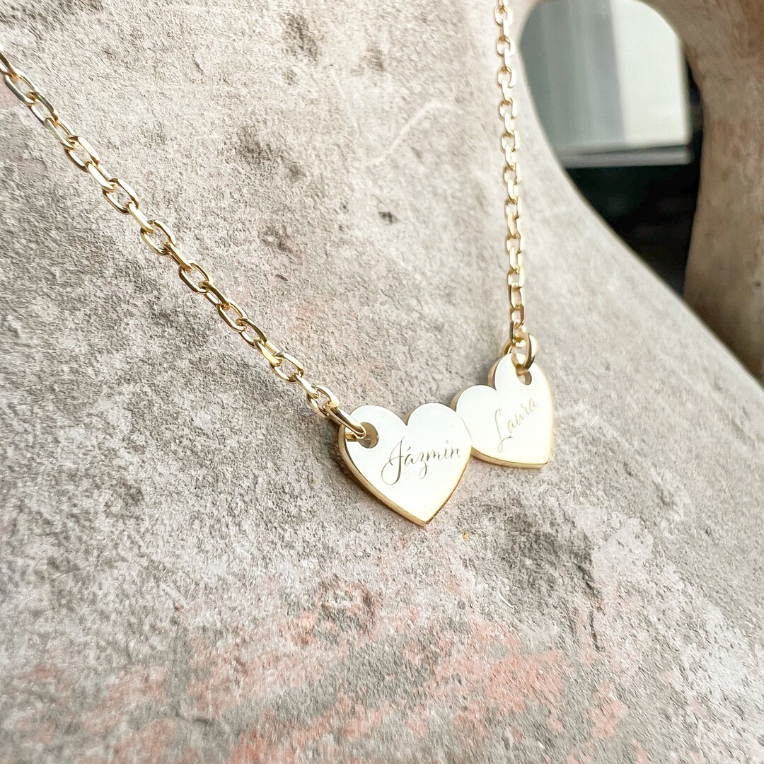 14K Gold Heart Name Necklace, Silver Engraved Heart Necklace, Solid ...