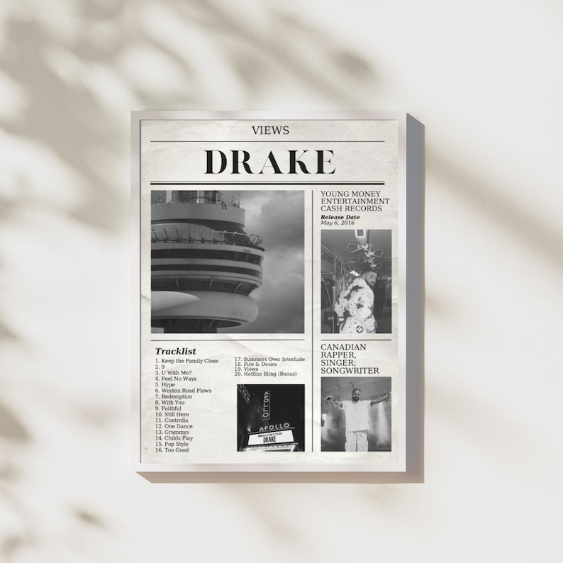 Drake Views Album Digital Print, Digital Downloadable Wall Art, Instant ...