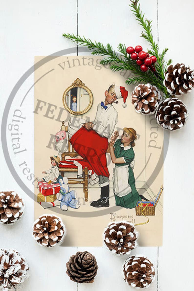 Funny Vintage Christmas Poster Digital Download Santa's Surprise Wall ...