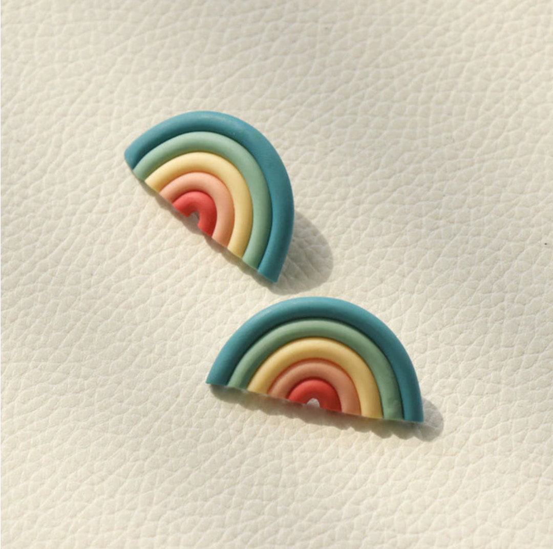 Rainbow Earrings, Polymer Clay Rainbow Stud Earrings, Rainbow Arch Stud Earrings, Clay Rainbow ...