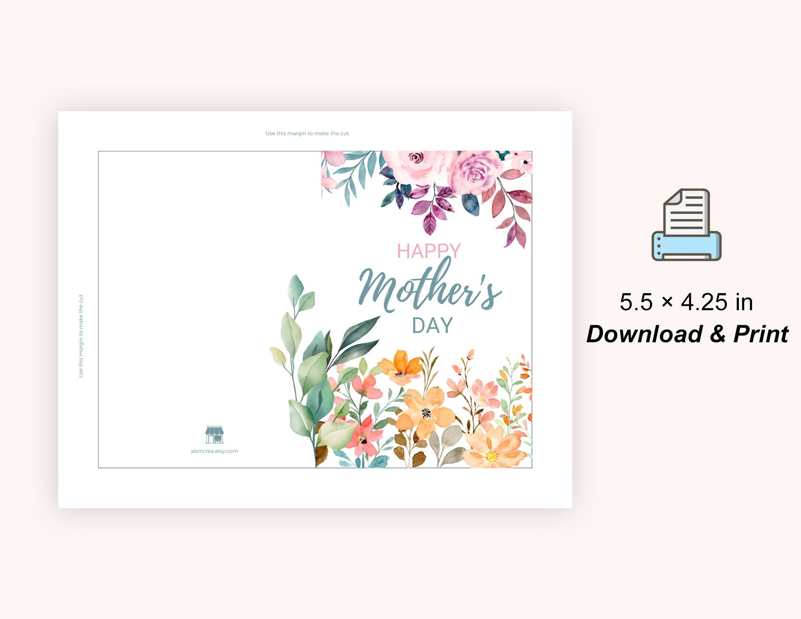 Happy Mother's Day Printable Card / Floral Card Template / Instant ...