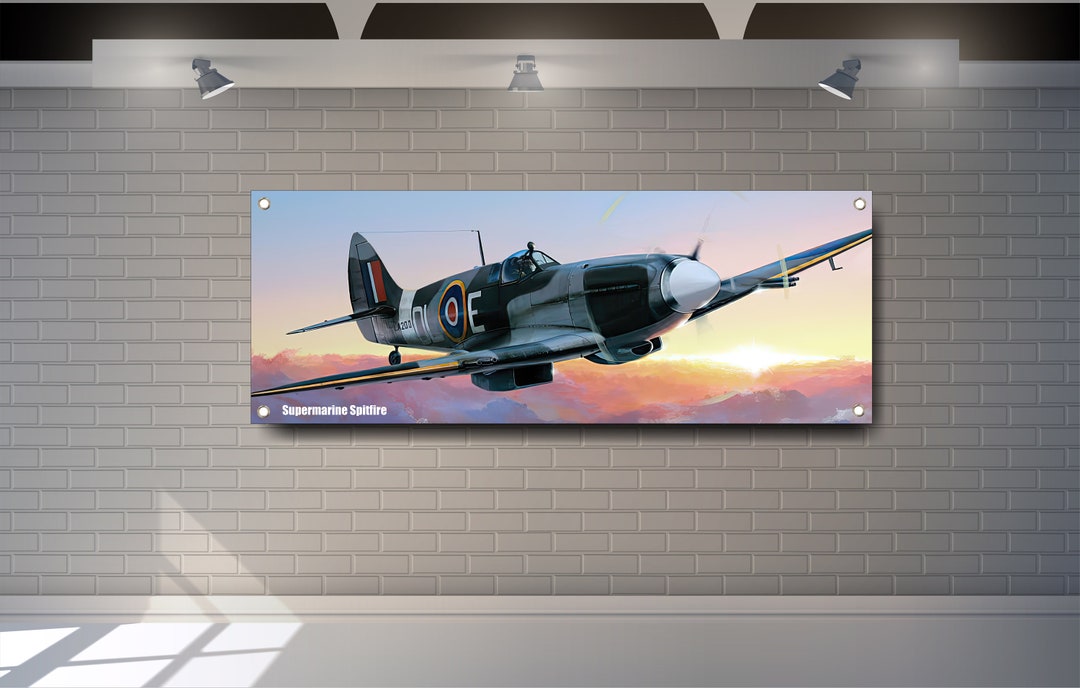 Supermarine Spitfire WW2 Fighter Aircraft Jets PVC Vinyl Banner Garage ...