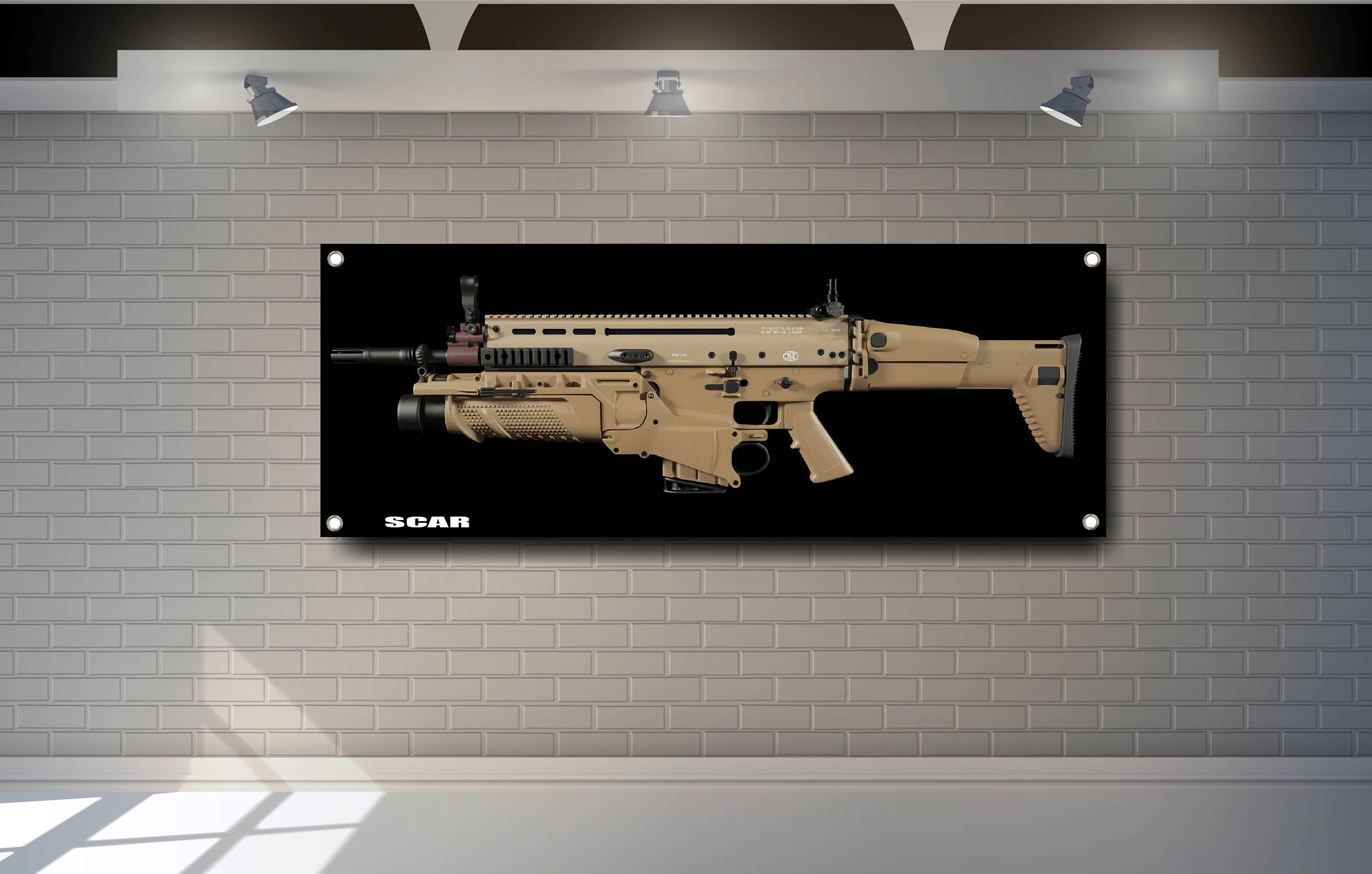 FN Scar Battle Rifle Combat PVC Vinyl Banner Garage Showroom Sign ...
