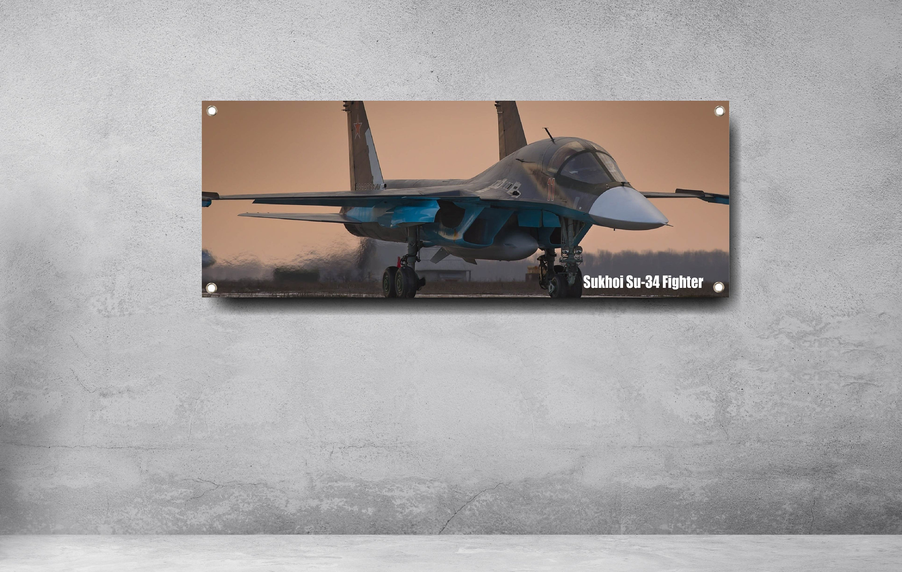 Fighter Aircraft Sukhoi Su-34 Fullback Jets PVC Vinyl Banner Garage ...