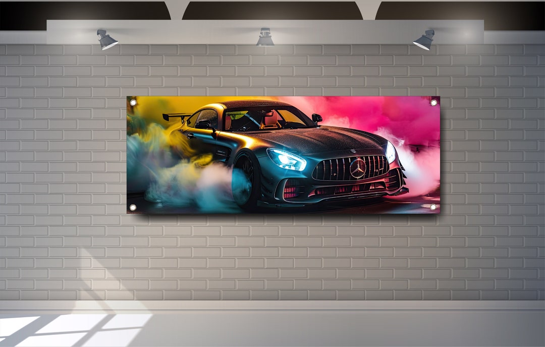 Wall Art Mercedes AMG GT Cars PVC Vinyl Banner Garage Showroom Sign ...