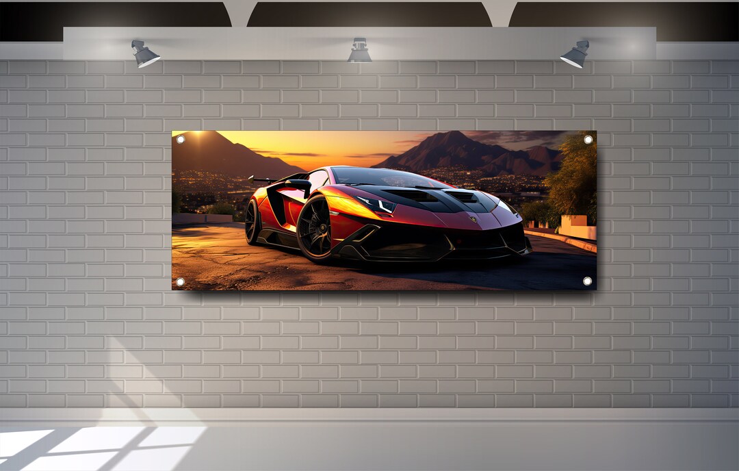 Wall Art Lamborghini Cars PVC Vinyl Banner Garage Showroom Sign ...