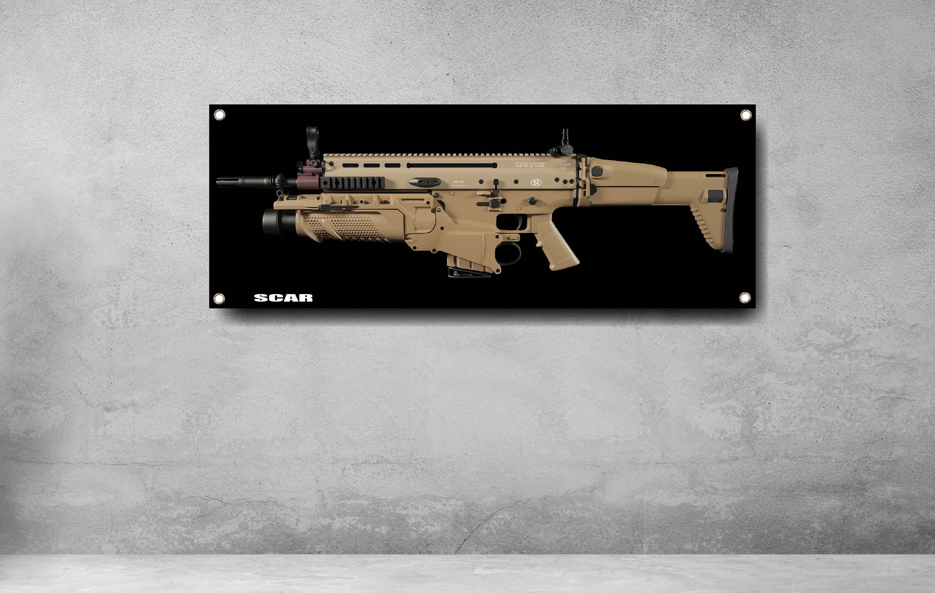 FN Scar Battle Rifle Combat PVC Vinyl Banner Garage Showroom Sign ...