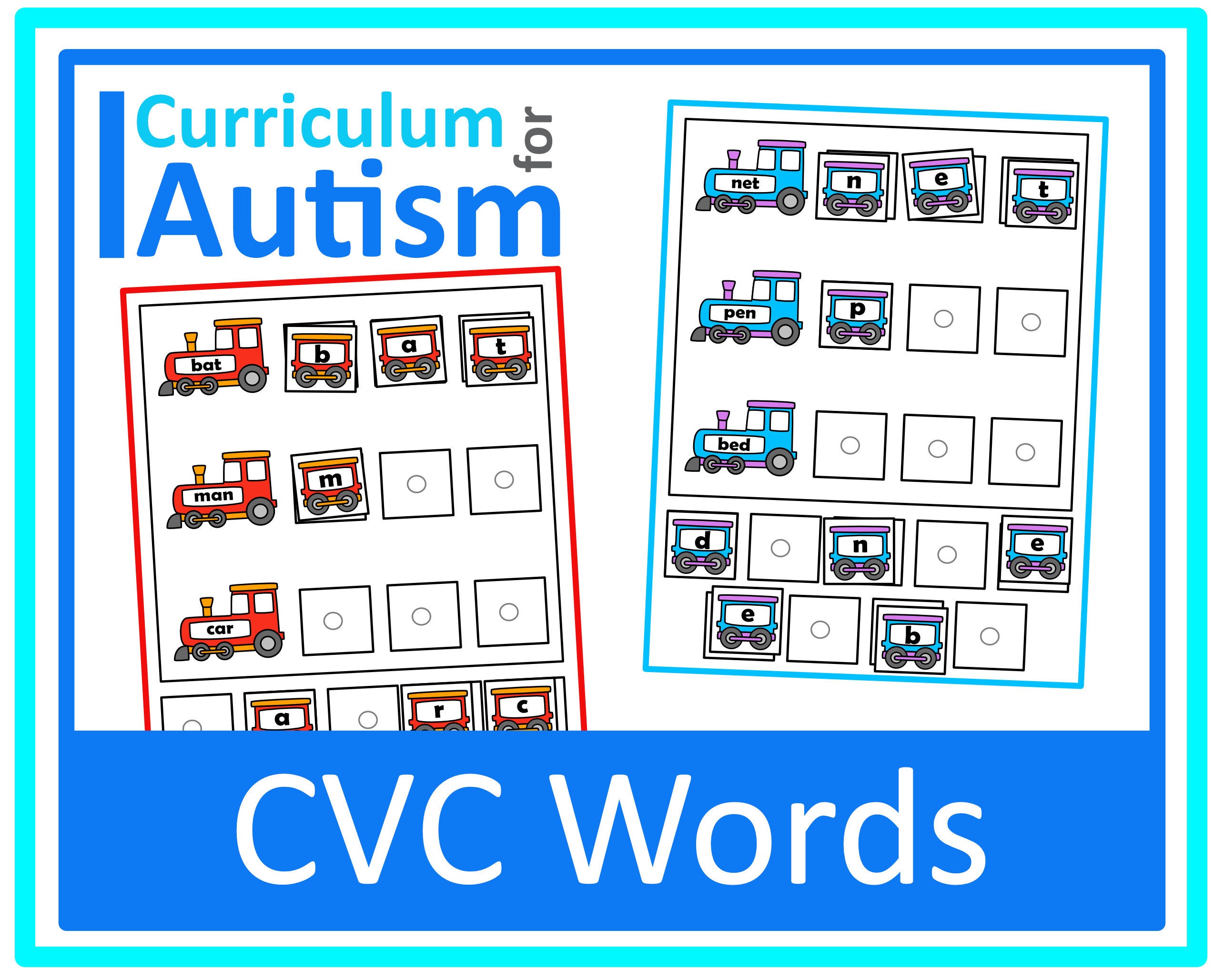 Read and Spell CVC Words Trains Phonics Mats File Folders Autism ...