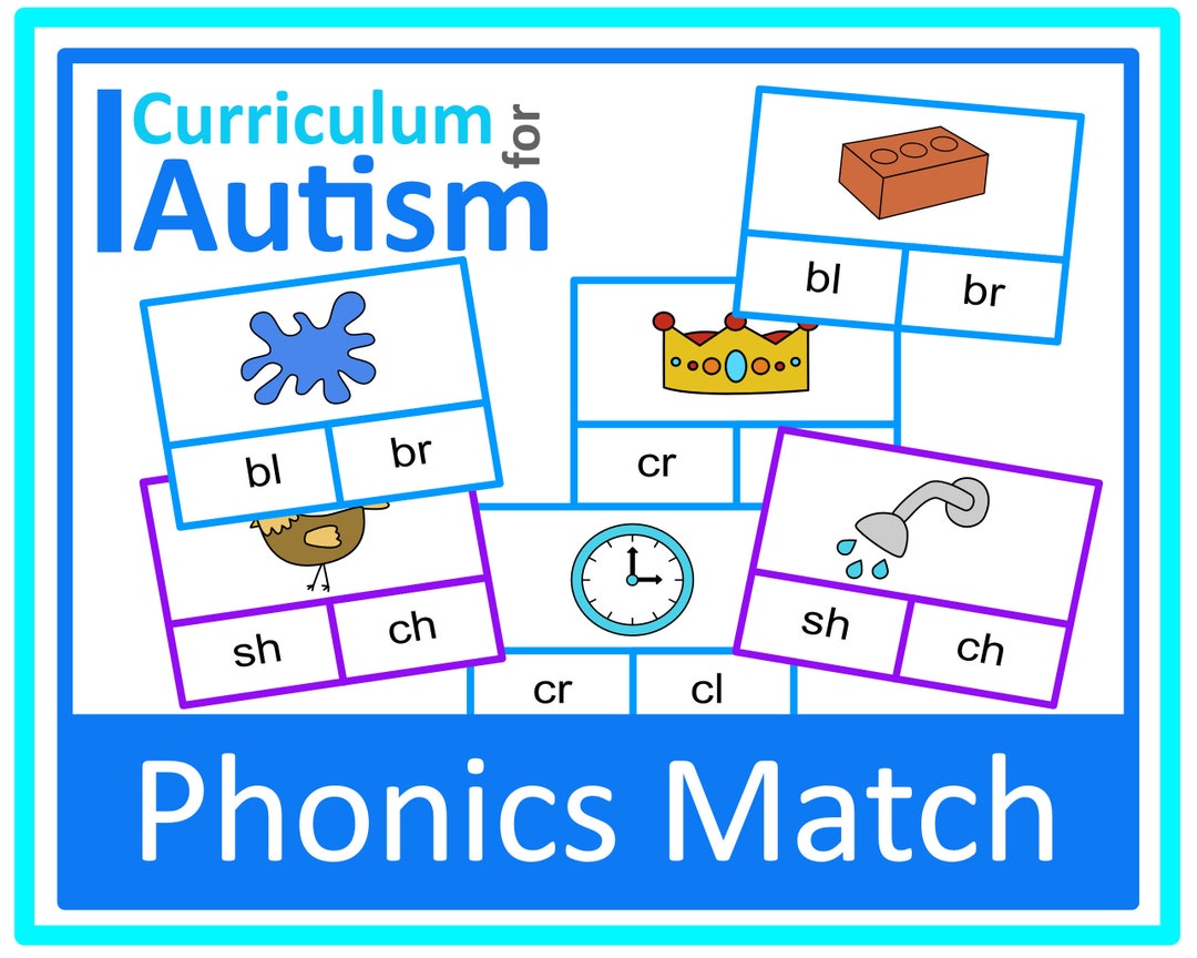 Phonics Blends & Digraphs Picture Match Clip Cards Autism Special ...